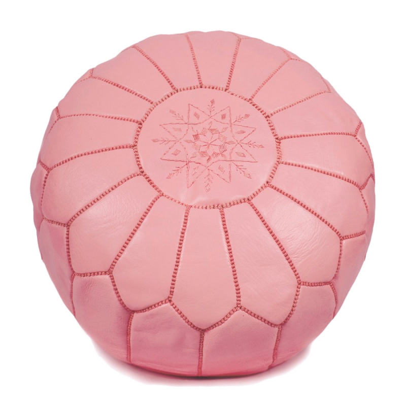 Pouf - Moroccan leather pouf (light pink) - Pouffes