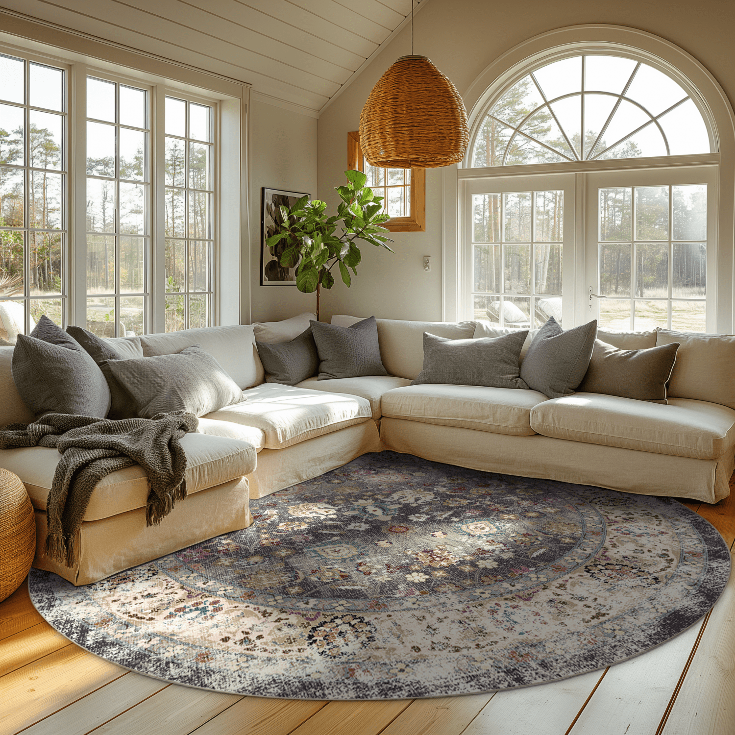 Round rug - Bouhjar (grey/multi) - Living room rugs